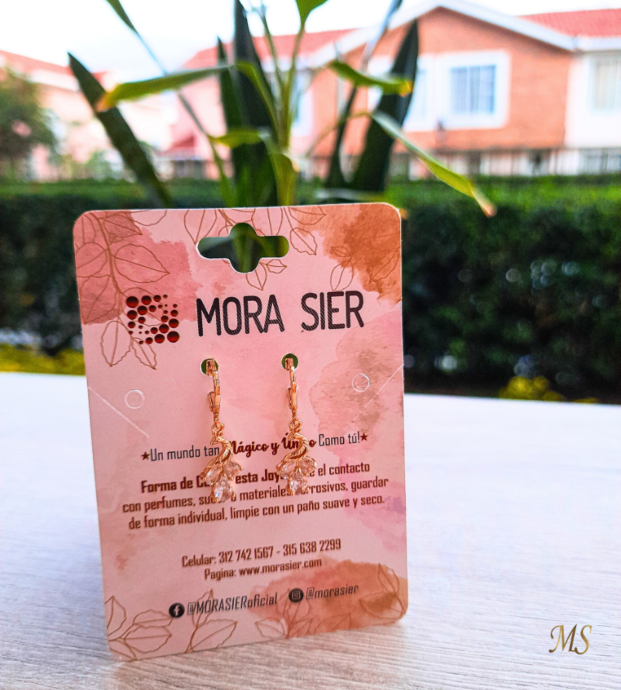Aretes Acero Inoxidable Dorados Tres Hojas Murano - Mora Sier